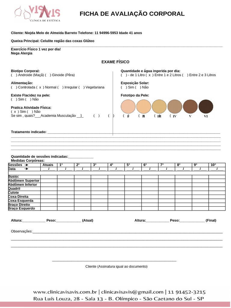 Ficha de Avaliação Corporal | PDF | Medicina Clínica