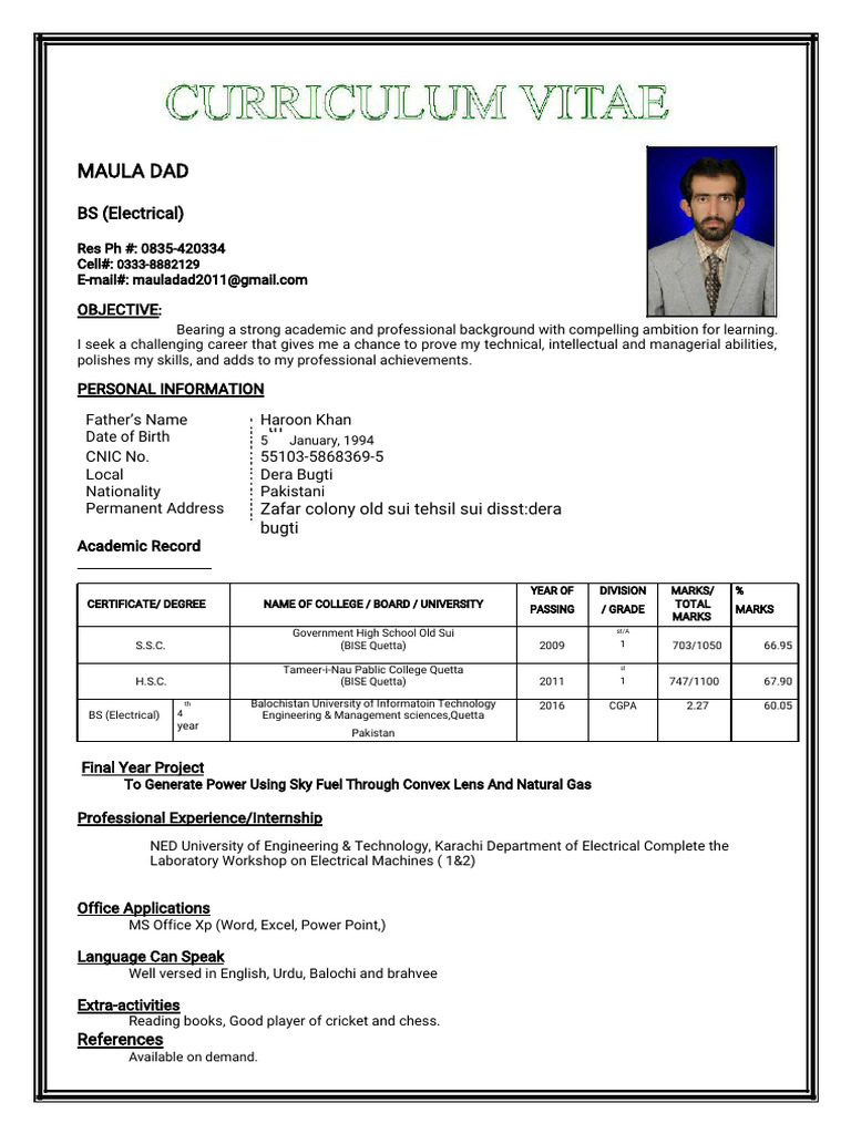 Engr - Maula Dad CV | PDF