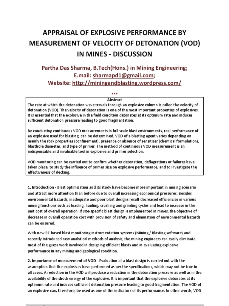 VOD Measurement for Explosive Performance | PDF | Explosive Material ...