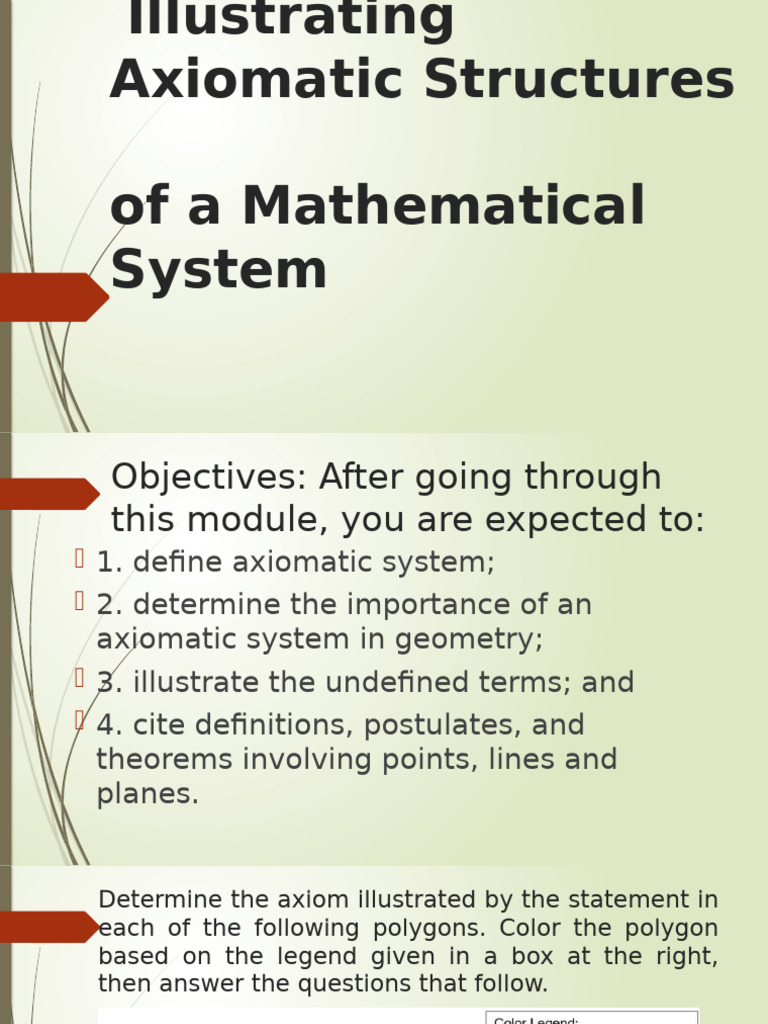 Illustrating Axiomatic Structures of A Mathematical System | PDF | Axiom | Line (Geometry)