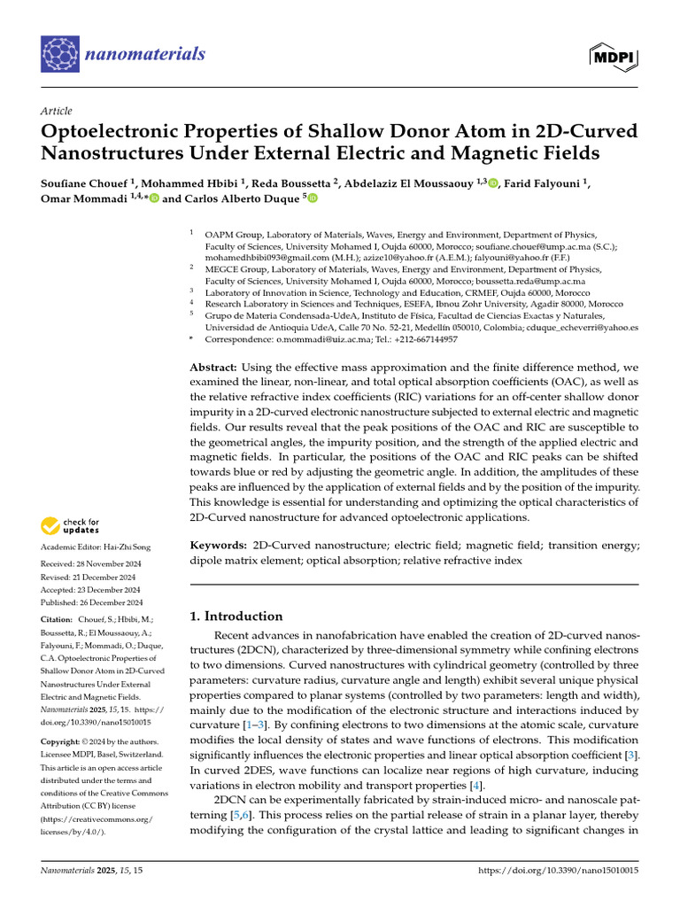 Optoelectronic Properties of Shallow Donor Atom in | PDF | Magnetism ...