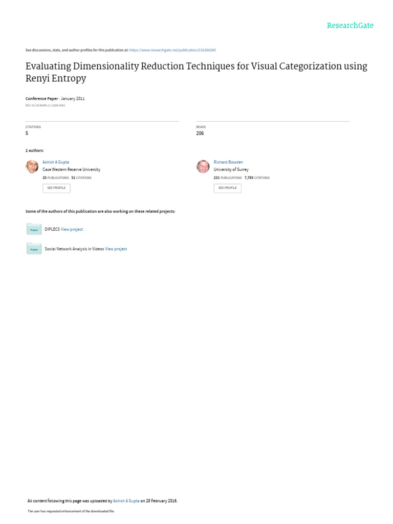 2011 Gupta Bowden - Evaluating Dimensionality Reduction Tech | PDF | Principal Component ...