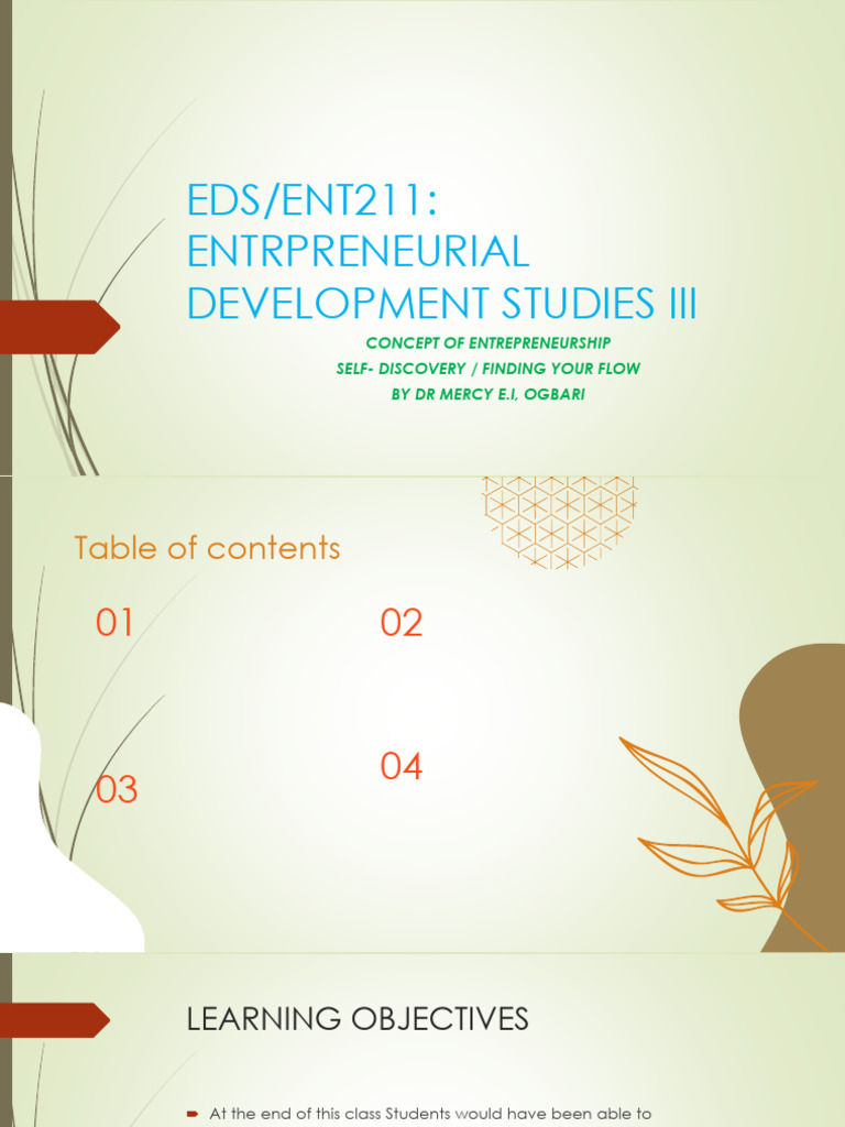 Ent 211 Concept of Entrepreneurship - Self-Discovery and Flow Week 1 | PDF | Entrepreneurship ...