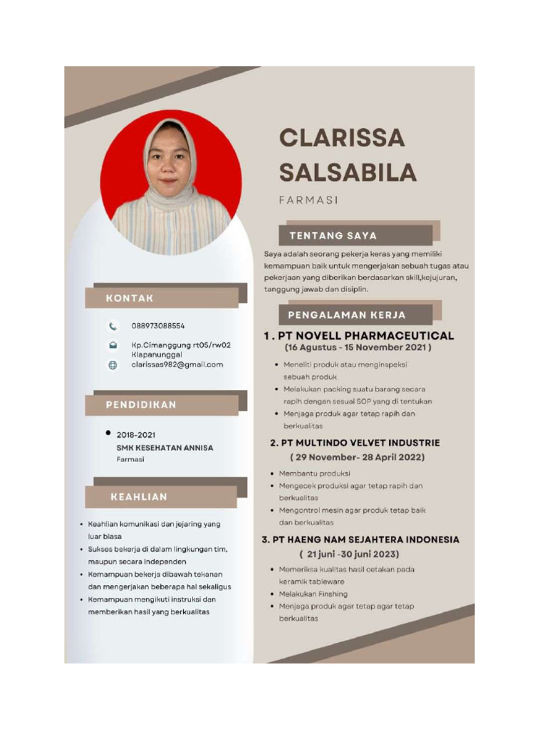 CV+Clarisa Salsabila | PDF