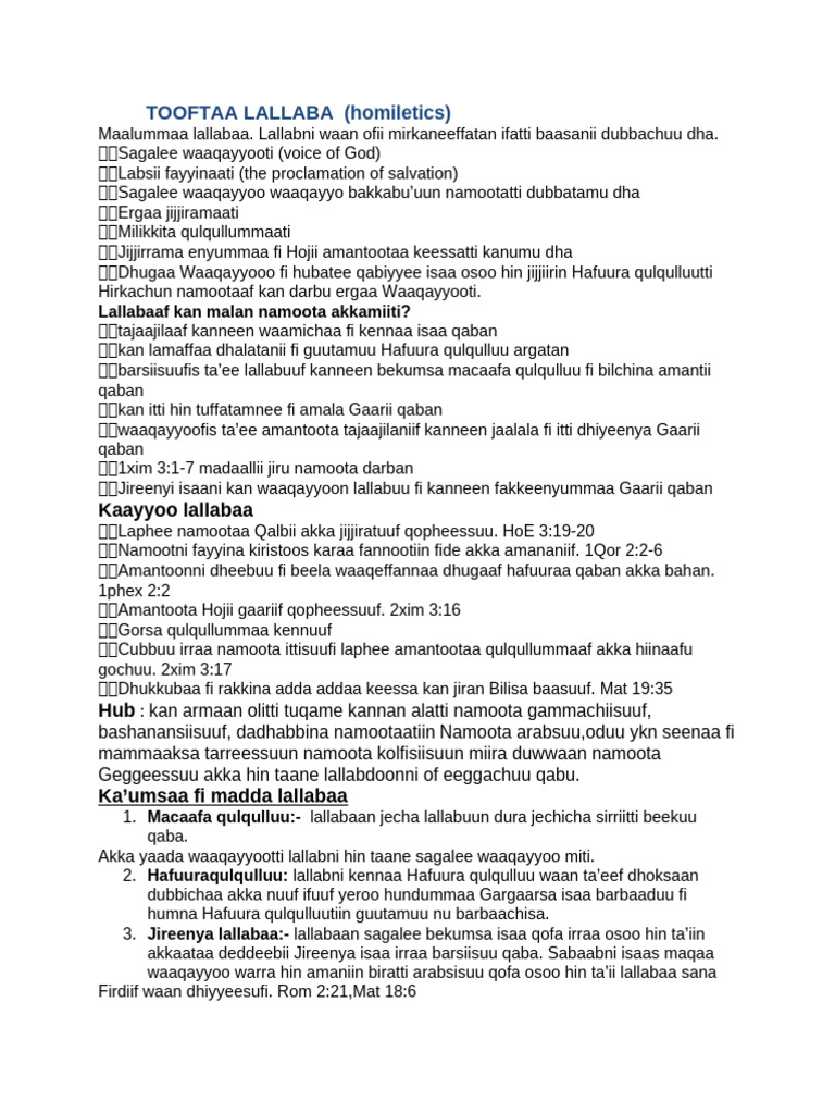 Tooftaa Lallaba: Barumsa Qulqulluu | PDF