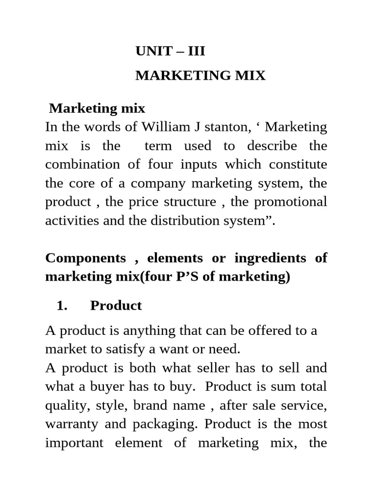 UNIT III Marketing Mix New | PDF | Marketing | Goods