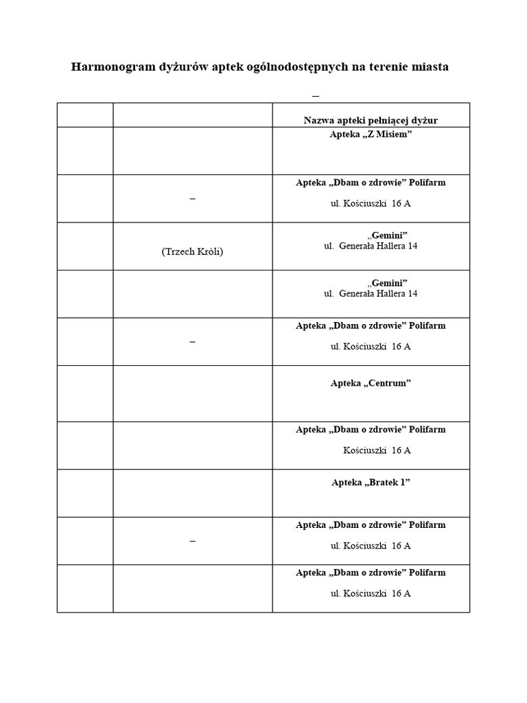Harmonogram 2024 | PDF