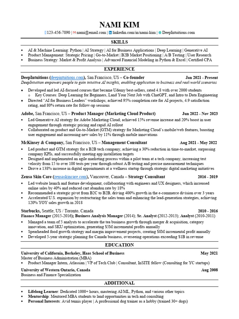 2024 Sample+Resume 1 With+Skills+Section+ (Udemy+Download) | PDF ...