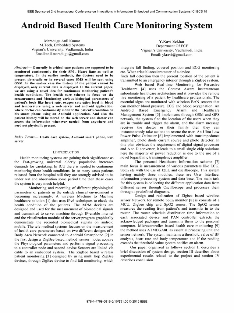 Android Based Health Care Monitoring System | PDF | Monitoring ...