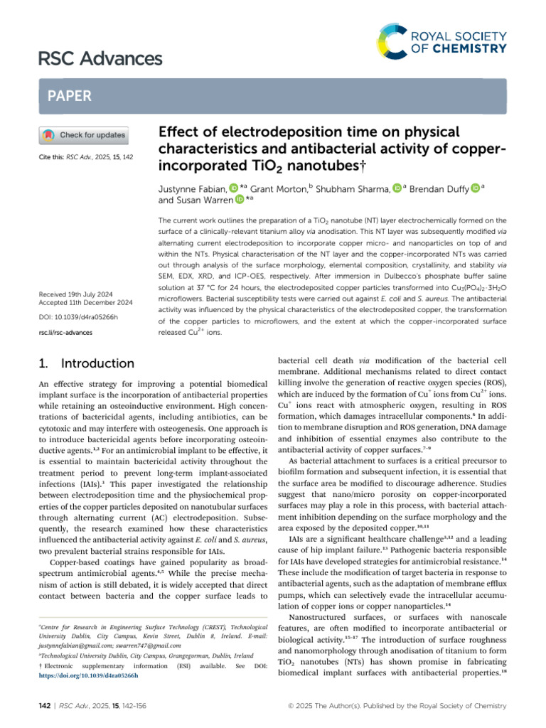 Effect of Electrodeposition Time On Physical Chara | PDF | Antimicrobial | Bacteria