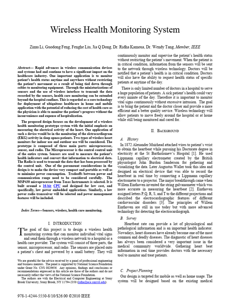 Wireless Health Monitoring System | PDF | Microcontroller | Electrocardiography