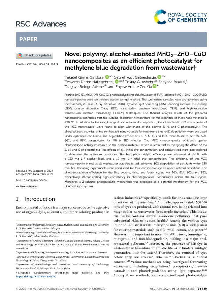 Novel Polyvinyl Alcohol-Assisted MnO2-ZnO-CuO Nano | PDF | Zinc Oxide ...