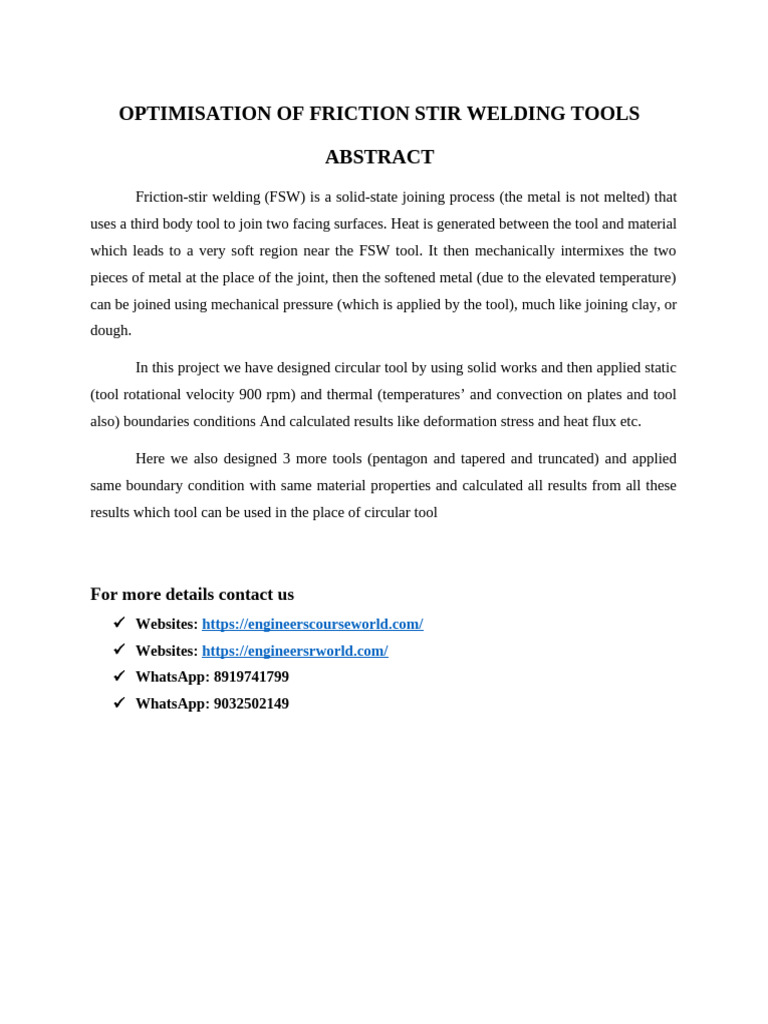 s23017 - Optimisation of Friction Stir Welding Tools | PDF