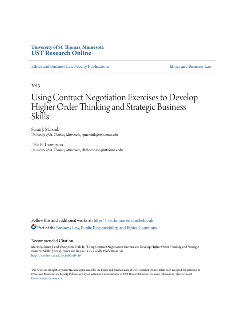 Contract Negotiation Exercises to Develop Higher Order Thinking_Done | PDF