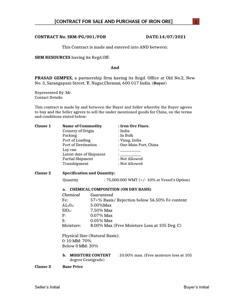 2nd SRM - PG FOB DRAFT CONTRACT FOR IRON ORE | PDF | Letter Of Credit
