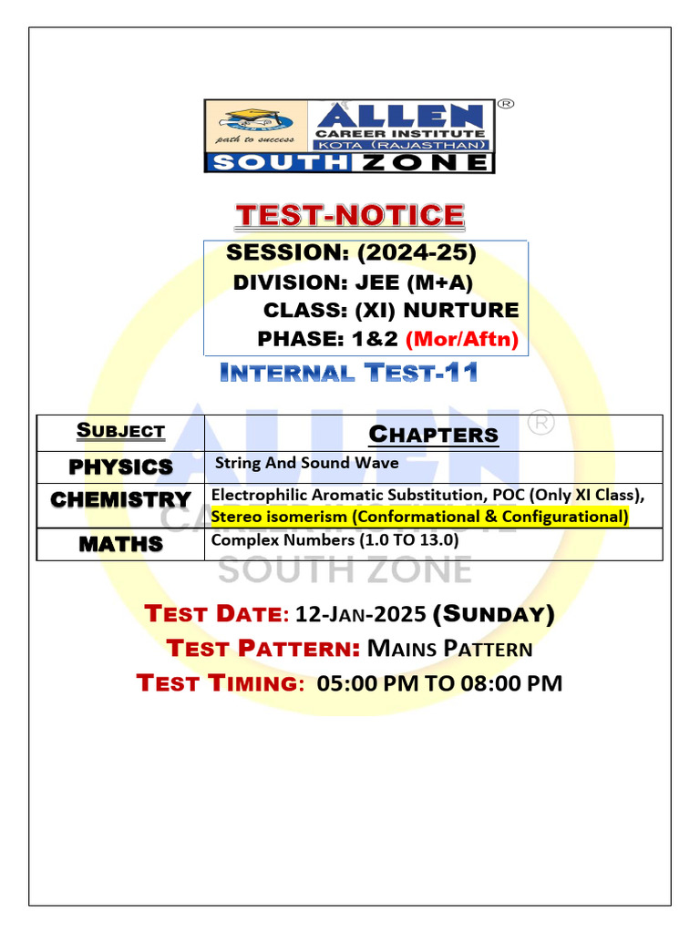 UPDATED JEE (M+A) IT-11 Nurture Ph-1&2 12-Jan-2025 (Mor-Aftn) (2024-25) Notice | PDF | Waves ...