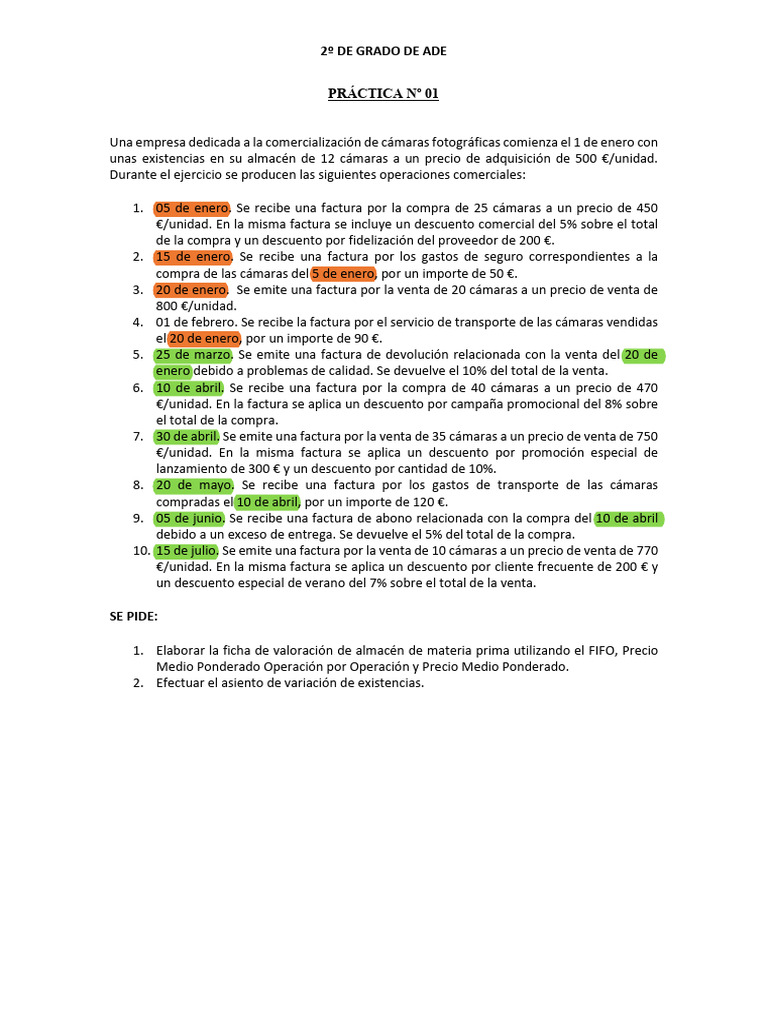 ENUNCIADO PRÁCTICA 1 PLANIFICACIÓN CONTABLE | PDF