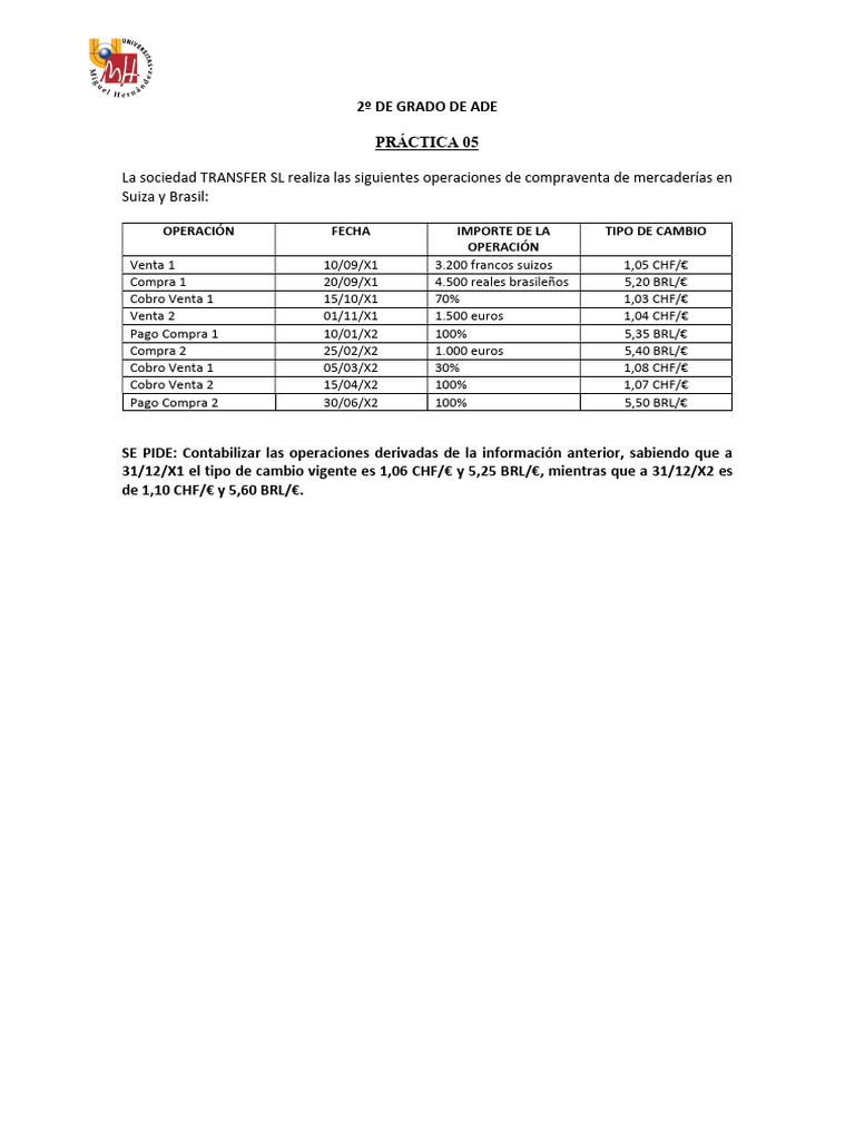 Enunciado Práctica 5 Planificación Contable | PDF