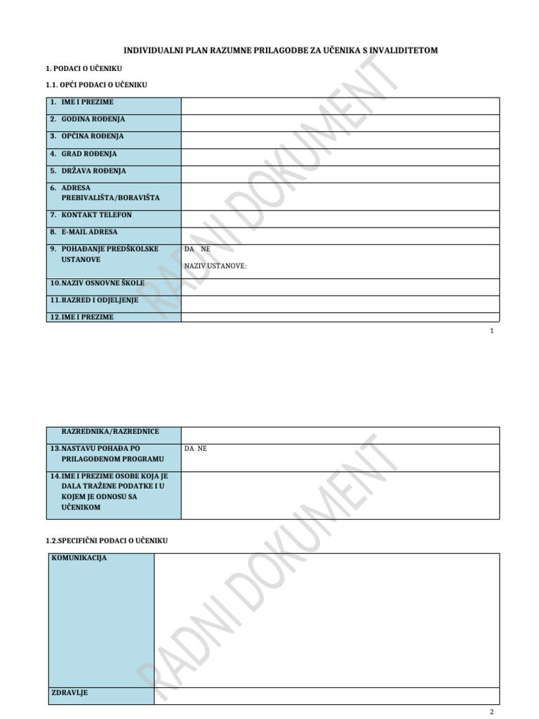INDIVIDUALNI PLAN RAZUMNE PRILAGODBE - Nov-Dec2024. | PDF