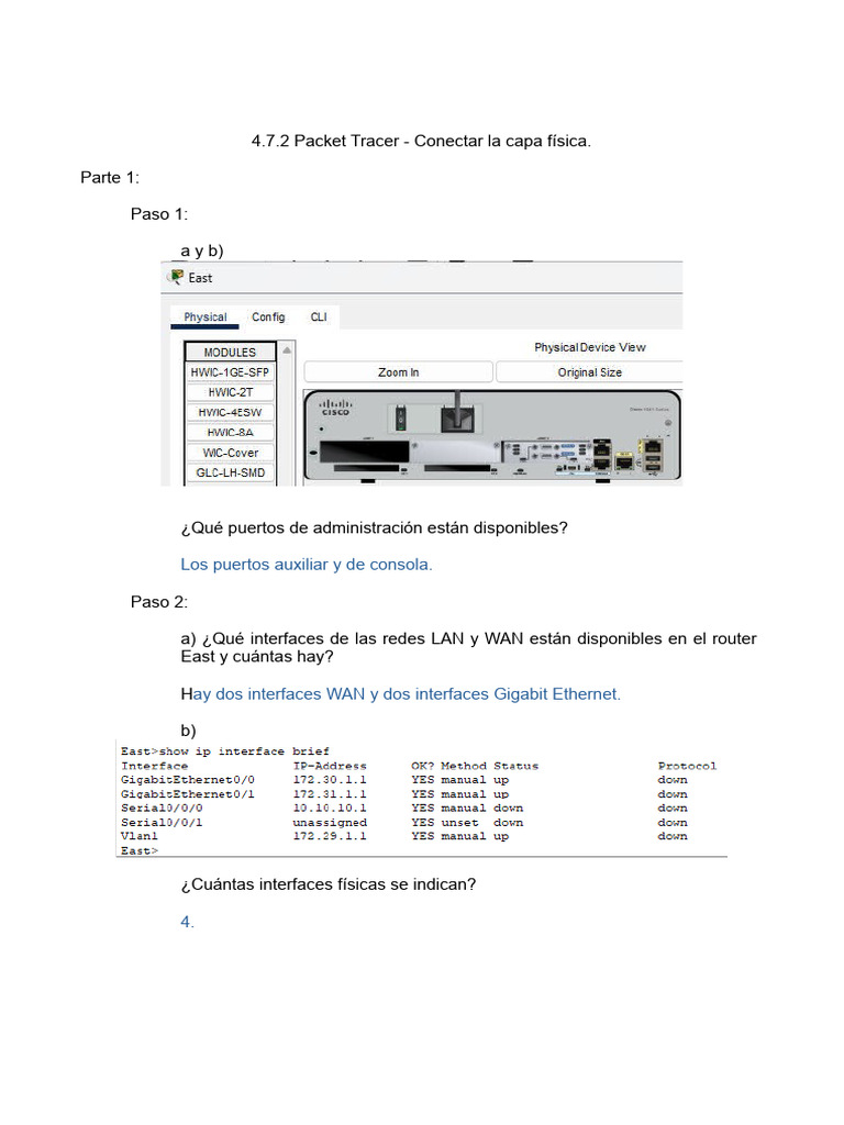 4.7.2 Packet Tracer - Conectar La Capa Física Manuel Stella | PDF