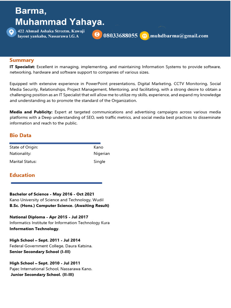 Y BARMA MUHD CV | PDF | Nigeria | Governance