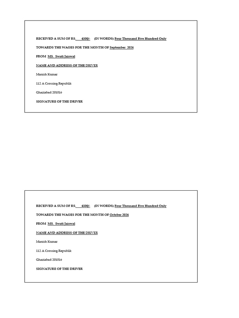 Driver Wage Receipts | PDF