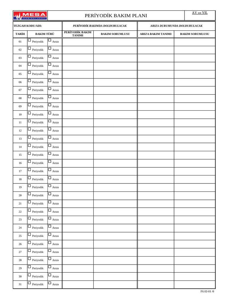 F6.02-01_Periyodik Bakım Planı | PDF