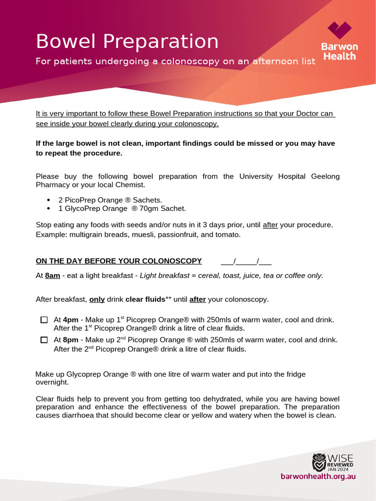 Colonoscopy Bowel Prep Instructions | PDF | Colonoscopy | Drink