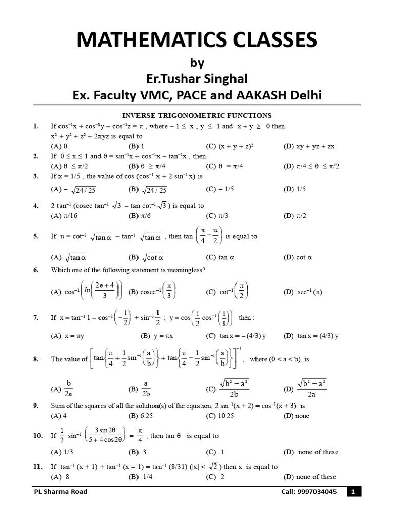 Inverse Trigonometric Function Pdf Trigonometric Functions Function Mathematics