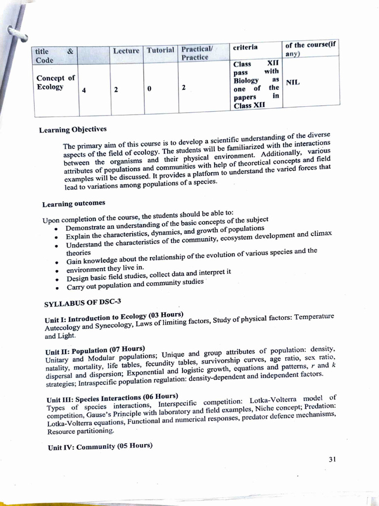 Concepts of Ecology Syllabus | PDF | Ecology | Nature