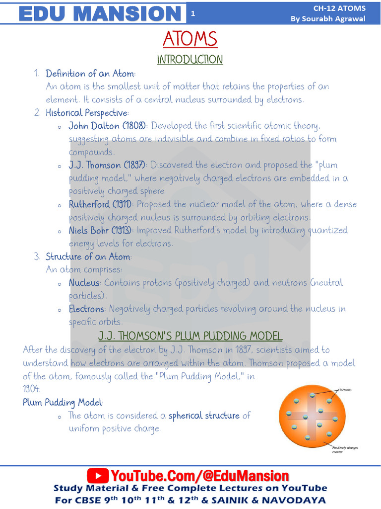 CH 12 Atoms Class 12th CBSE Physics | PDF | Atoms | Atomic Nucleus