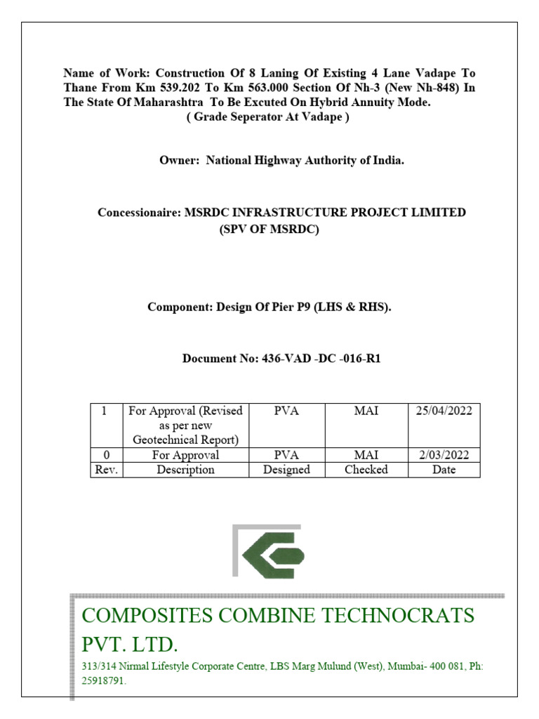 Design of PIER P9 ( LHS & RHS ) R1 | PDF | Civil Engineering | Transport