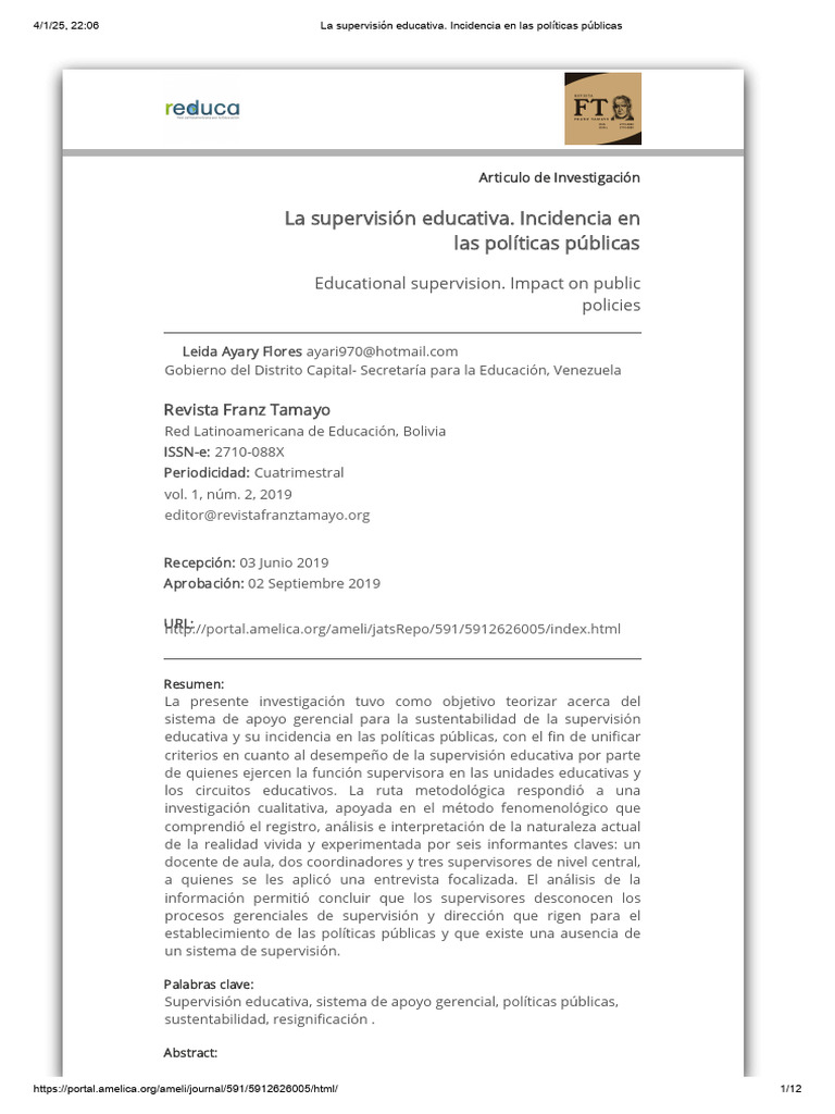 La Supervisión Educativa. Incidencia en Las Políticas Públicas | PDF ...