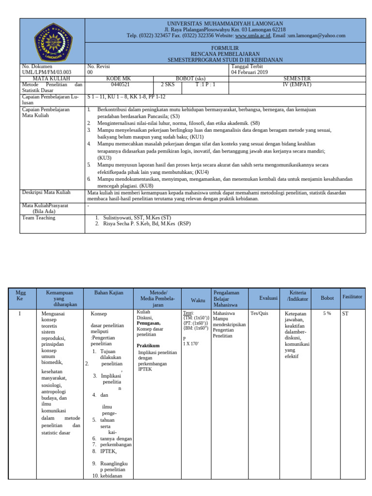 RPS Metpen D3 Kebidanan Genap 2023-2024 | PDF