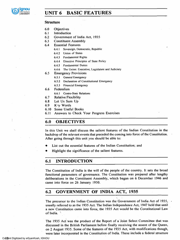 Essential Features of Indian Constitution | PDF | Government | Justice