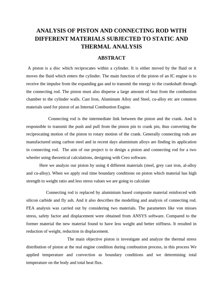 Analysis of Piston and Connecting Rod With Different Materials Subjected To Static and Thermal ...