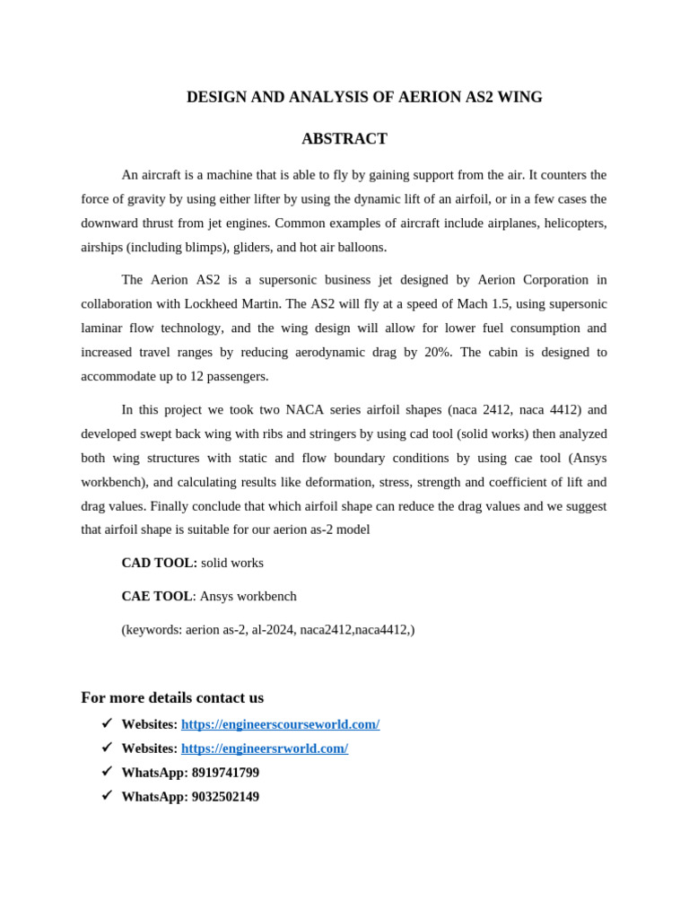 Design and Analysis of Aerion As2 Wing | PDF