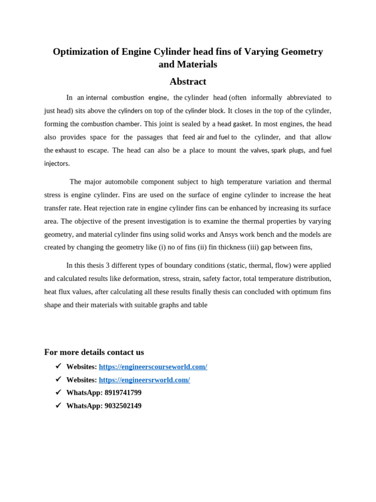 Optimization of Engine Cylinder Head Fins of Varying Geometry and ...