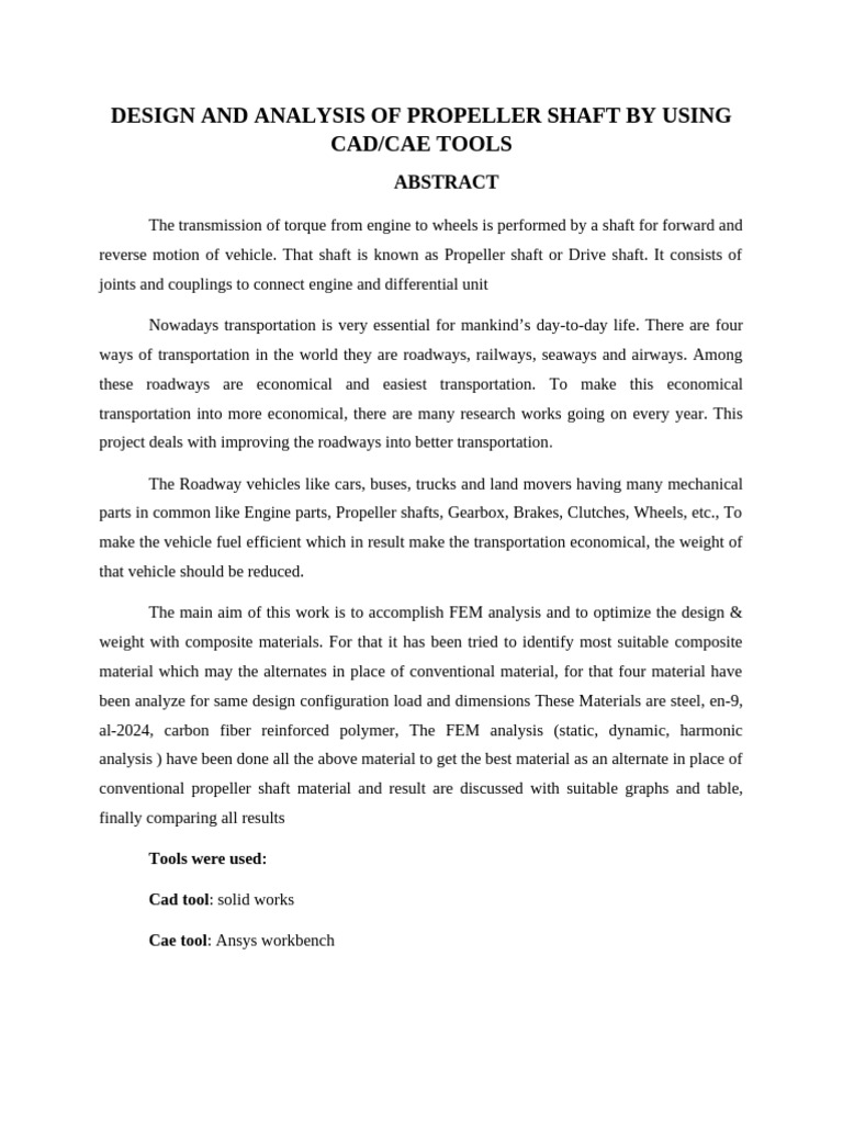 Propeller Shaft Design & Analysis | PDF