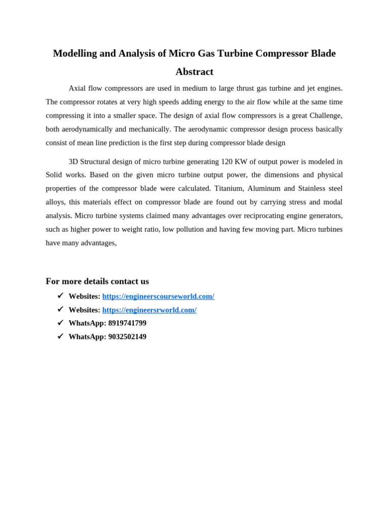Modelling And Analysis Of Micro Gas Turbine Compressor Blade Pdf