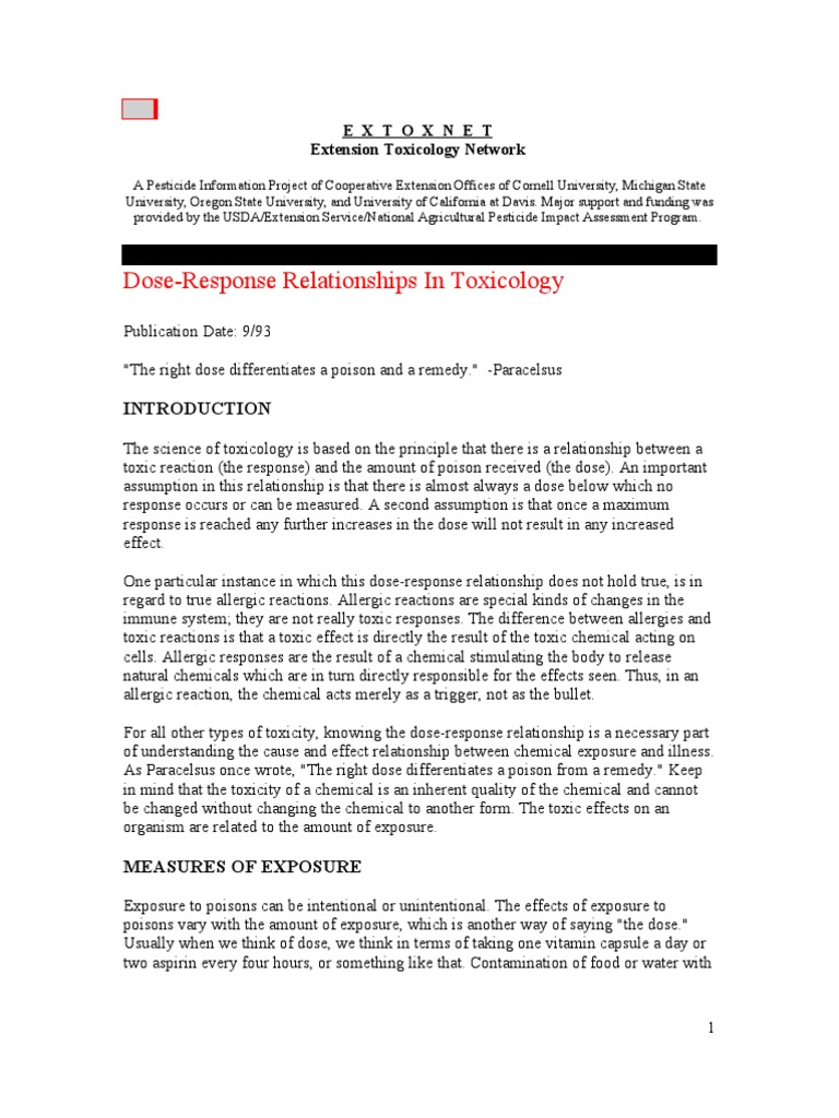 Dose-Response Relationships In Toxicology: Understanding the ...