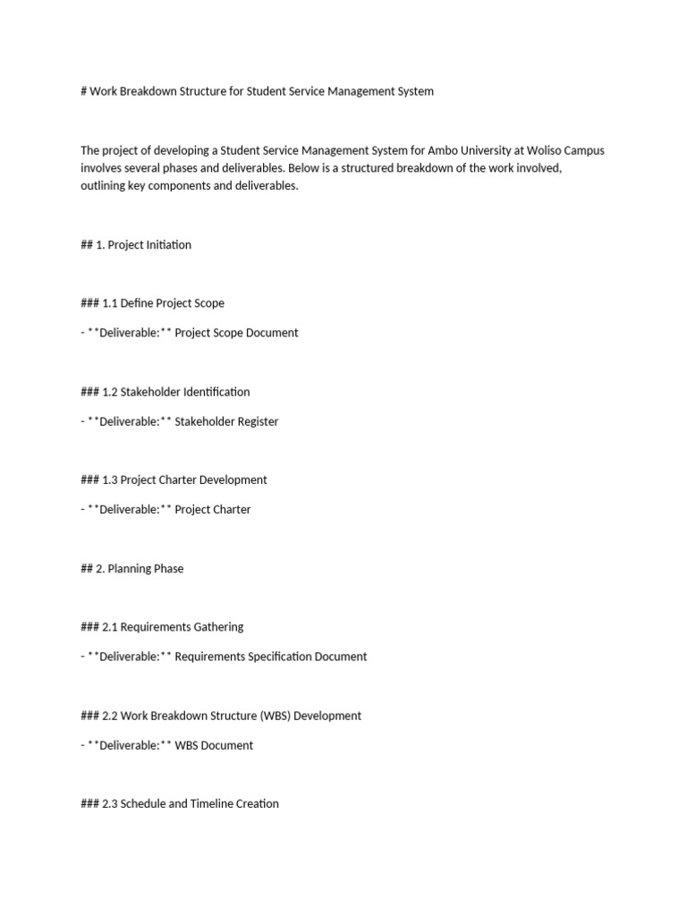 WBS for Student Service Management System | PDF
