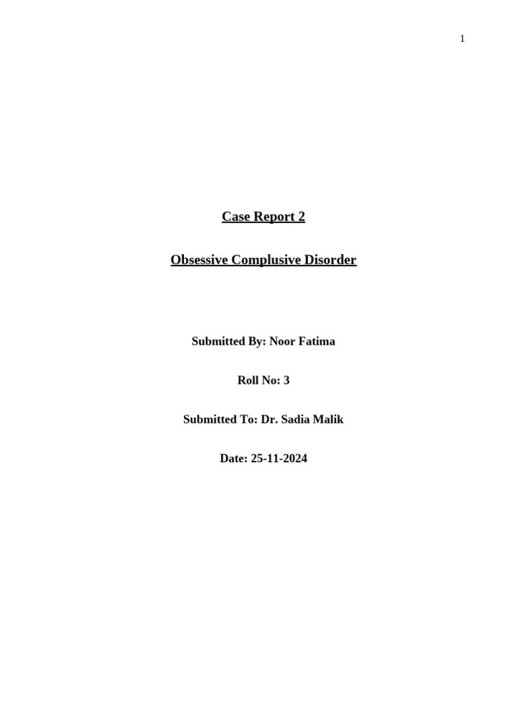 ADCP Case Report 2, Roll No 3 | PDF | Obsessive–Compulsive Disorder | Cognitive Behavioral Therapy