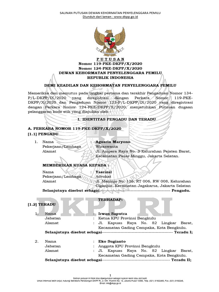 Putusan-Nomor-119-dan-124-Tahun-2020-Ketua-dan-Anggota-KPU-Provinsi-Bengkulu-serta-Ketua-dan ...