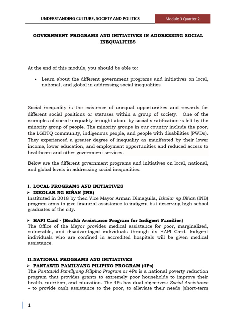 UCSP Module3 Government Initiatives | PDF | Social Inequality | Discrimination & Race Relations