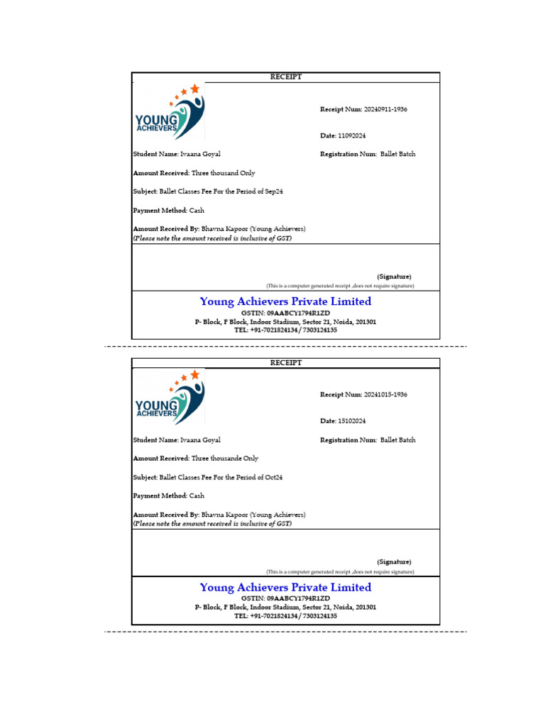 Receipt Apr To Oct 24 Ivaana Ballet - Part3 | PDF