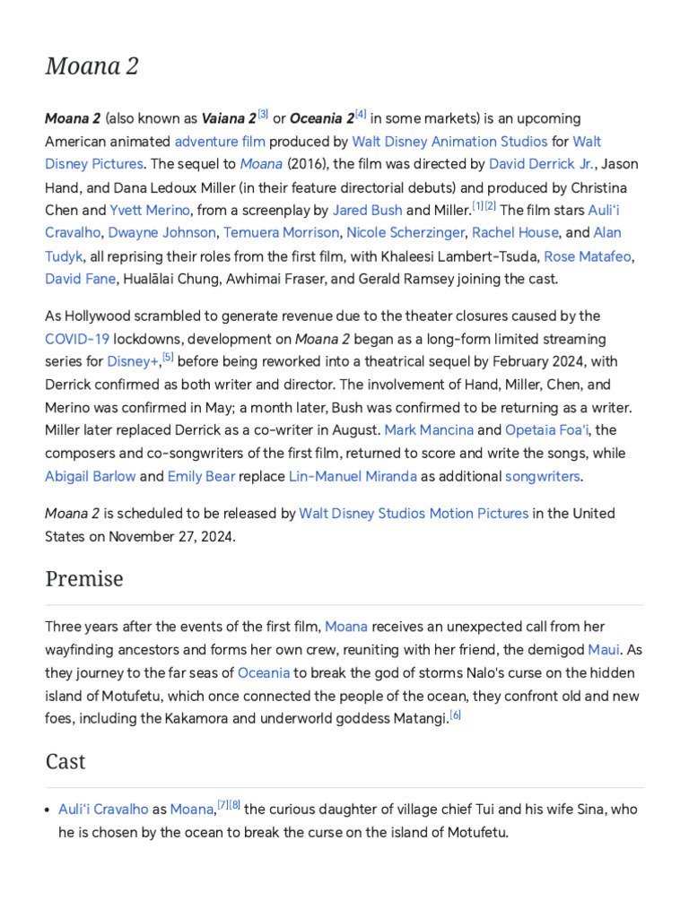 Moana 2 - Wikipedia | PDF | Moana (2016 Film) | The Walt Disney Company