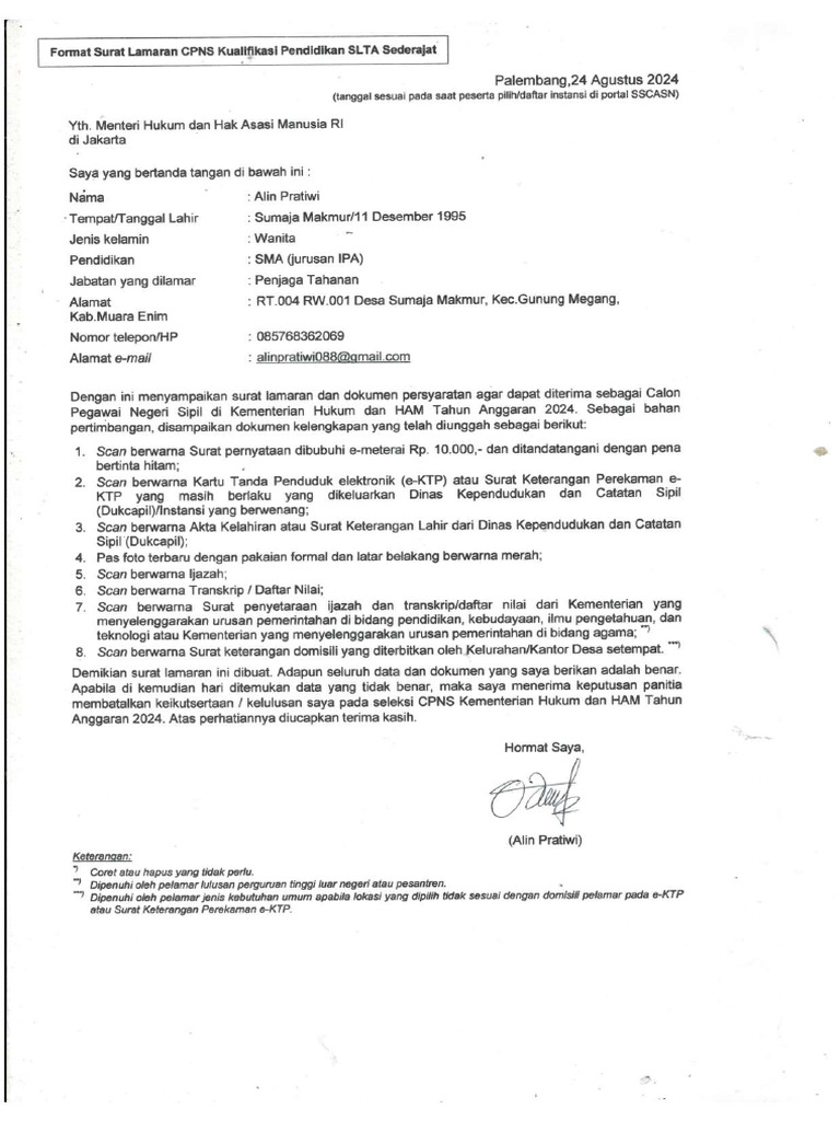 Lamaran Alin Benar | PDF