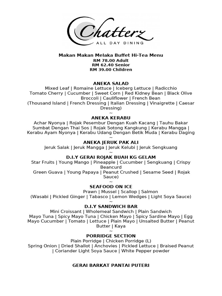 Makan Makan Melaka Hi-Tea Buffet Menu | PDF | Foods | Cuisine