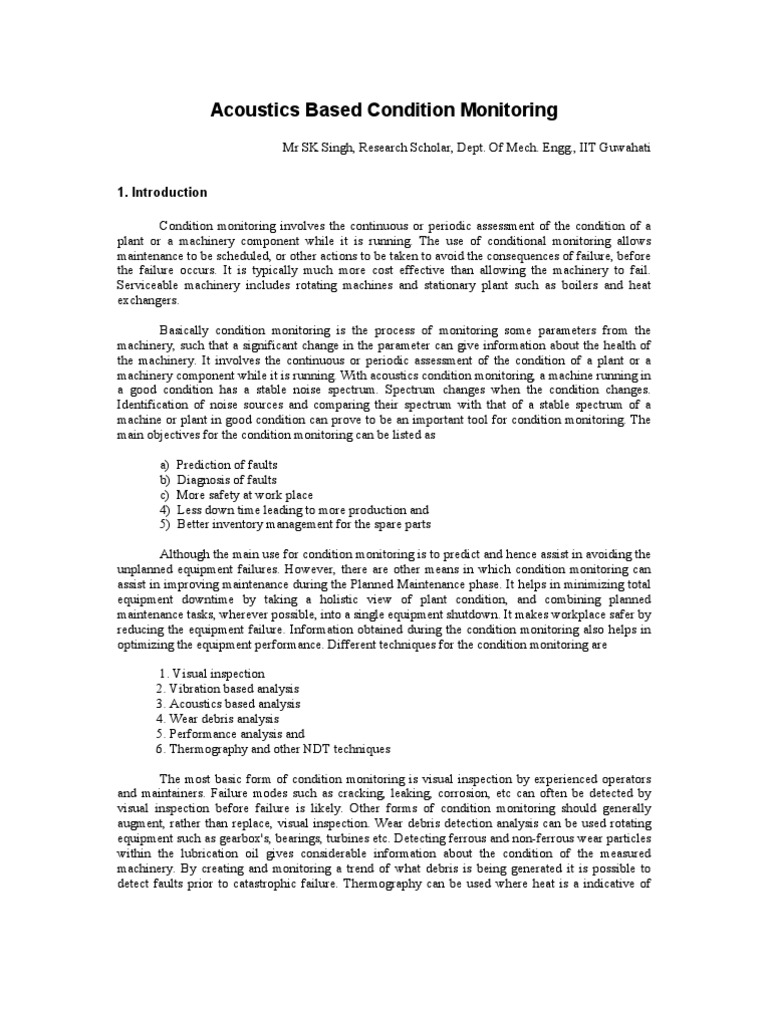 Acoustic Condition Monitoring Techniques | PDF | Bearing (Mechanical ...